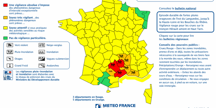 Intempéries : trois départements en vigilance rouge, cinq en orange