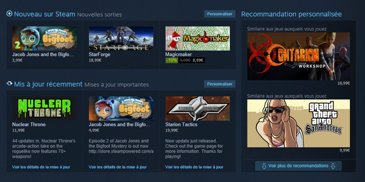 La nouvelle version de Steam axée sur les recommandations