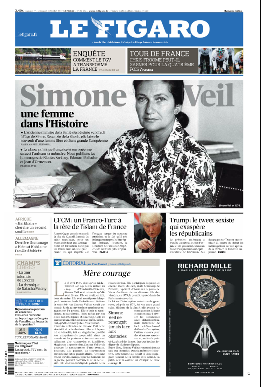 Mort de Simone Veil : les hommages de la presse française