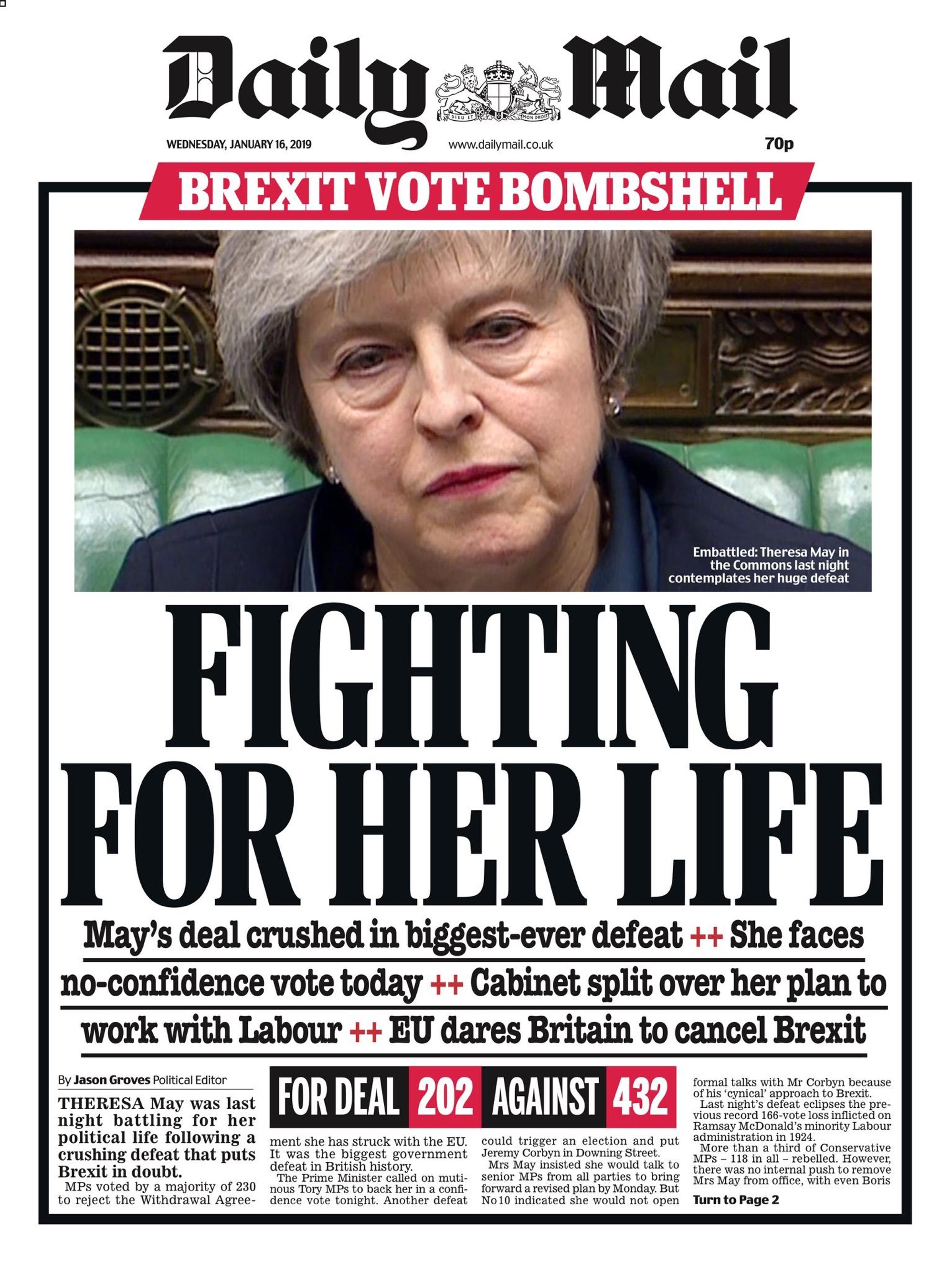 Brexit L« Humiliation De May à La « Une De La Presse Britannique