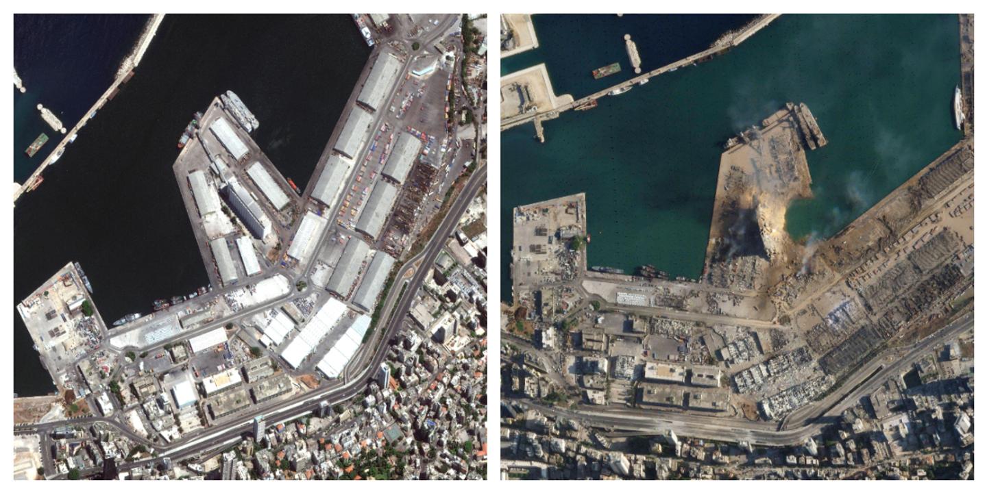 Avant-après : les dégâts de l’explosion dans le port et les rues de Beyrouth