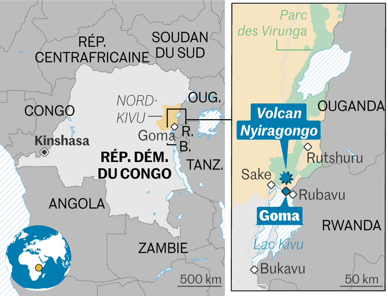 Volcan Nyiragongo en éruption : « On a couru jusqu’au Rwanda, la lave ...
