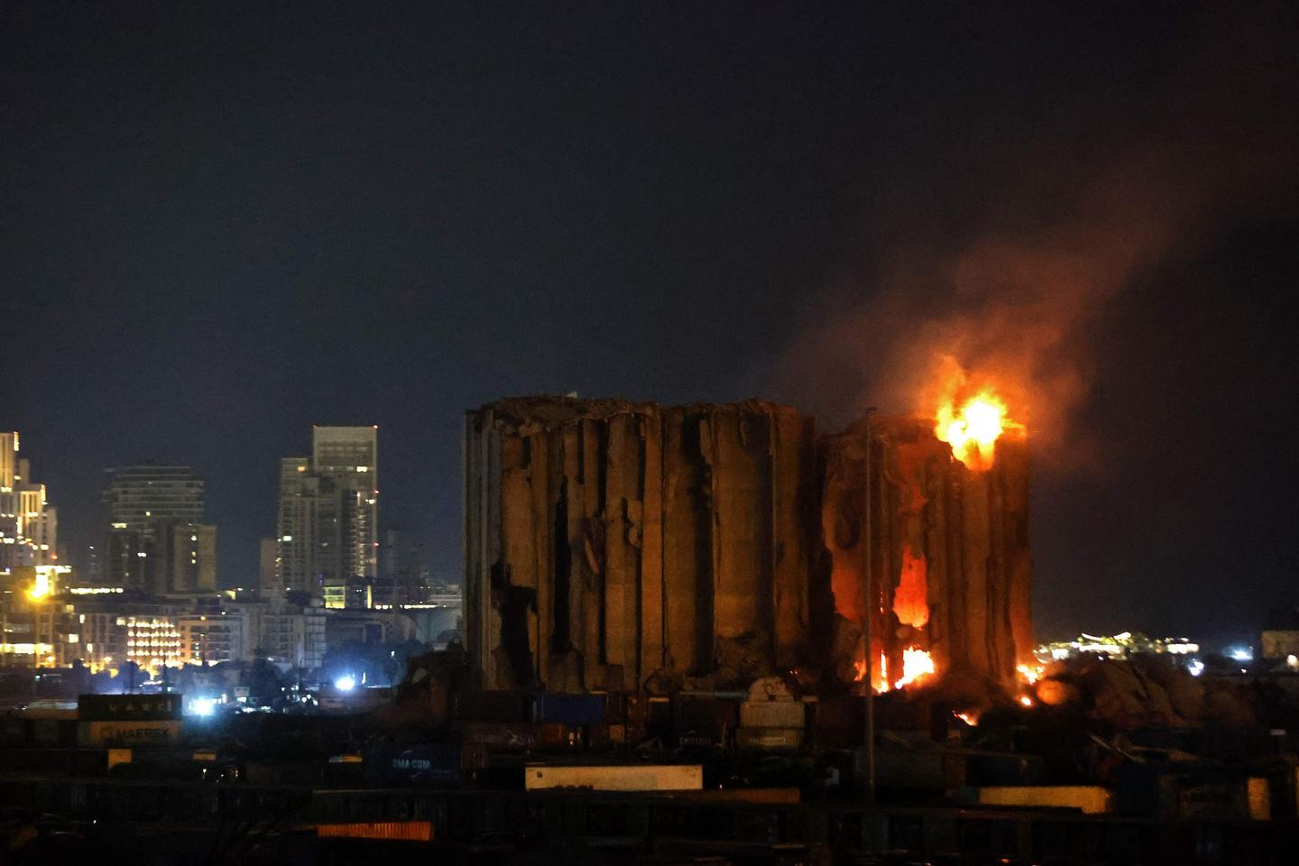 Beirut's smoldering port silos continue to collapse in a fresh incident