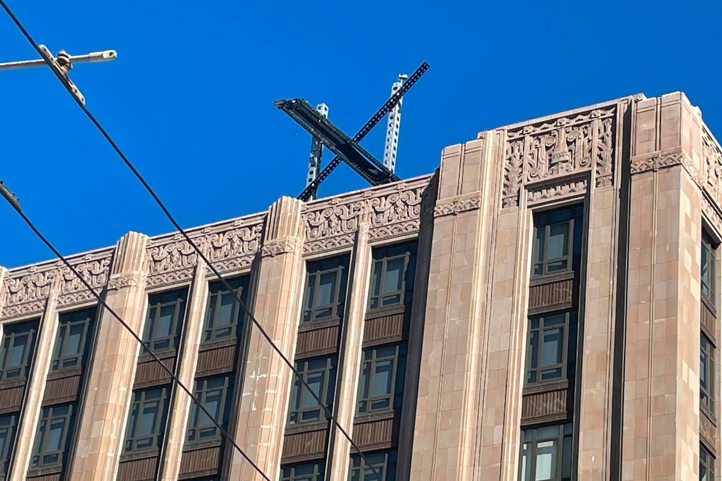 'X' logo installed atop Twitter building, leading to a permit violation ...