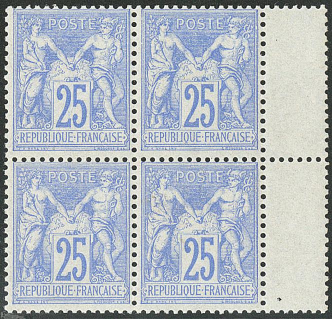 Timbres : un bloc de quatre du 1 franc vermillon en vente chez Roumet