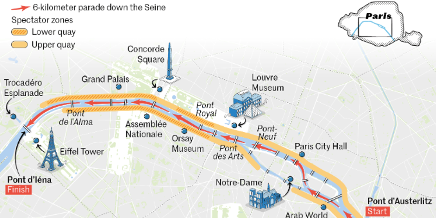 Paris 2024: Map of the opening ceremony