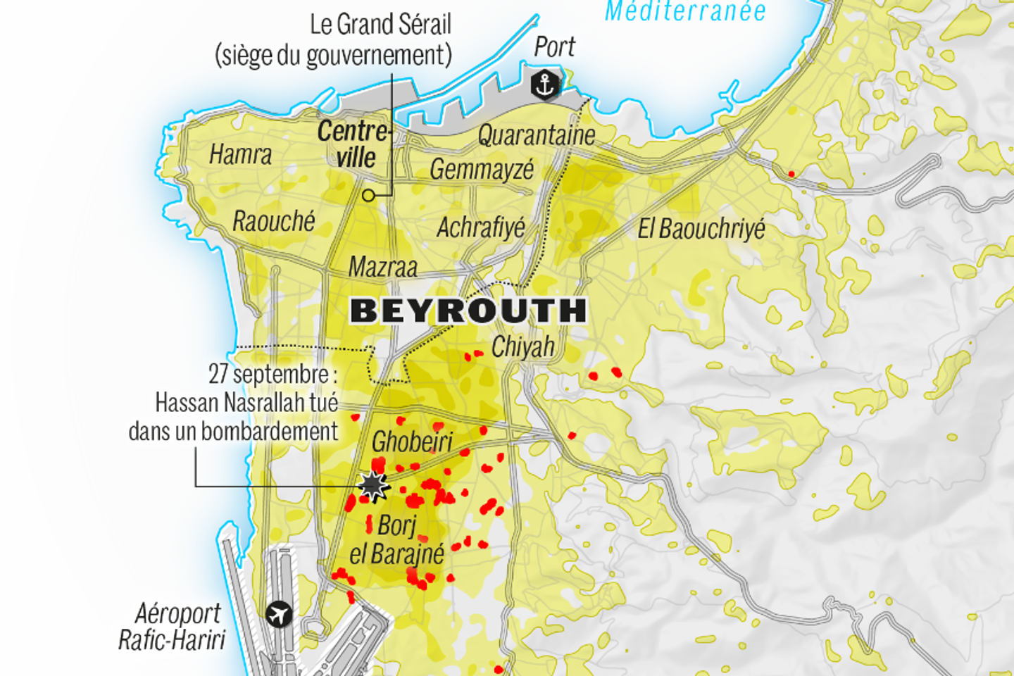 La carte des bombardements israéliens à Beyrouth