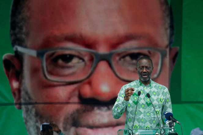 Tidjane Thiam, président du Parti démocratique de Côte d’Ivoire (PDCI), à Soubré, le 22 juin 2024.