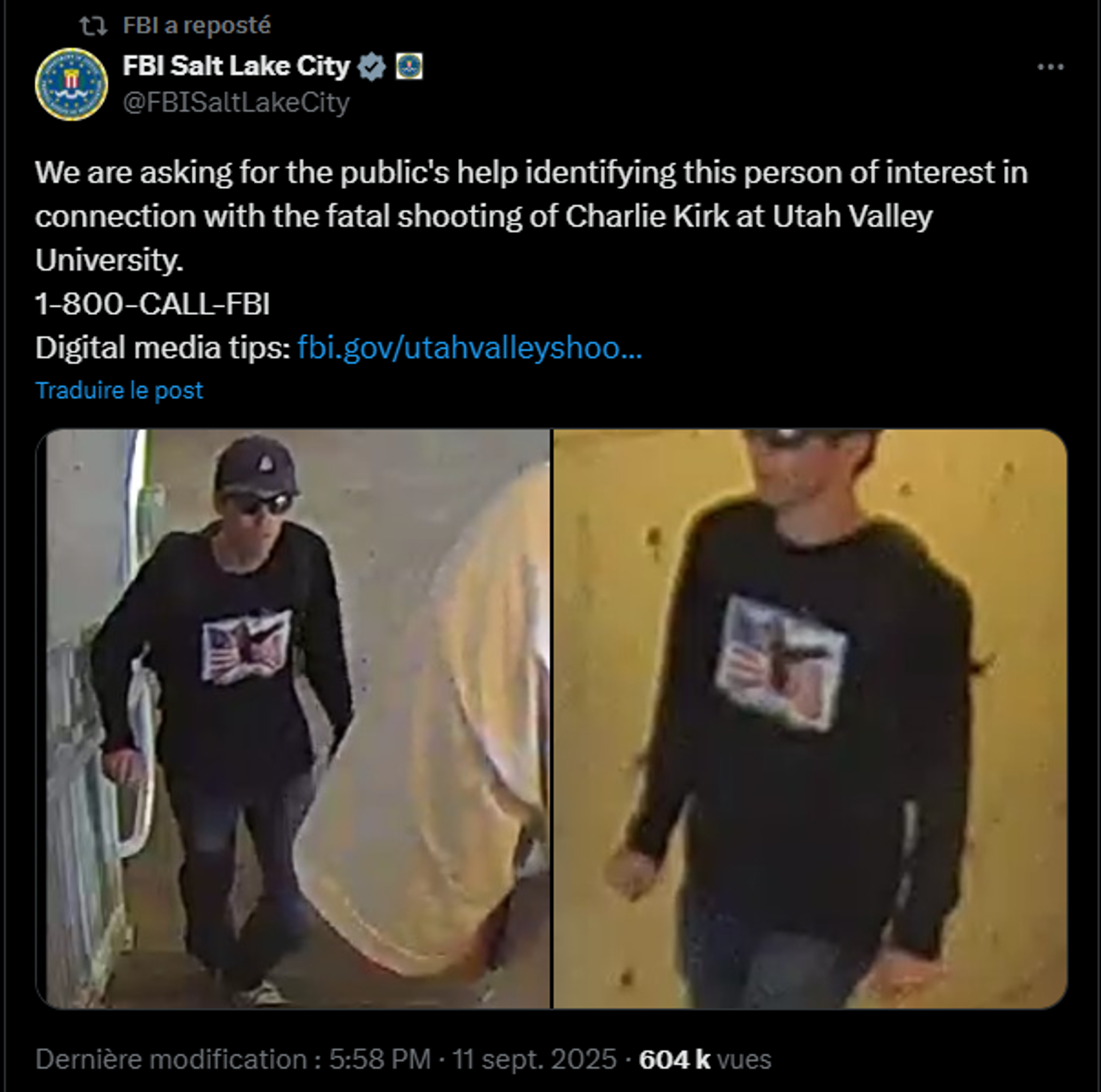 Assassinat de Charlie Kirk : le FBI a retrouvé l’arme du crime et ...