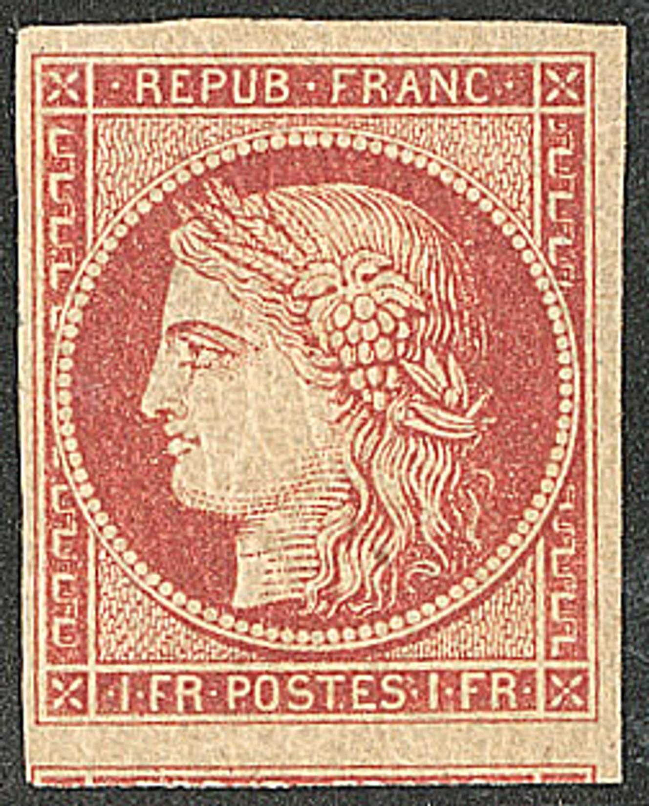 Marché du timbre : un bloc de quatre du 1 franc vermillon mis à prix à ...